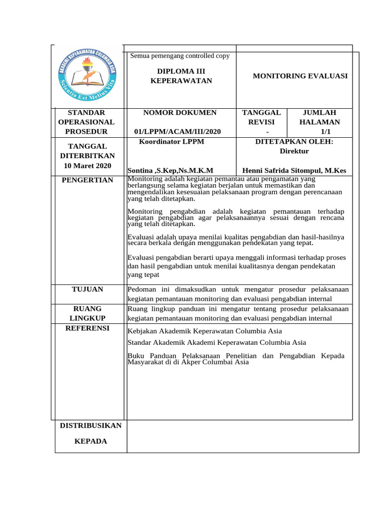SOP MONITORING DAN EVALUASI ( MONEV) INTERNAL | PDF SOP MONITORING DAN EVALUASI ( MONEV) INTERNAL | PDF