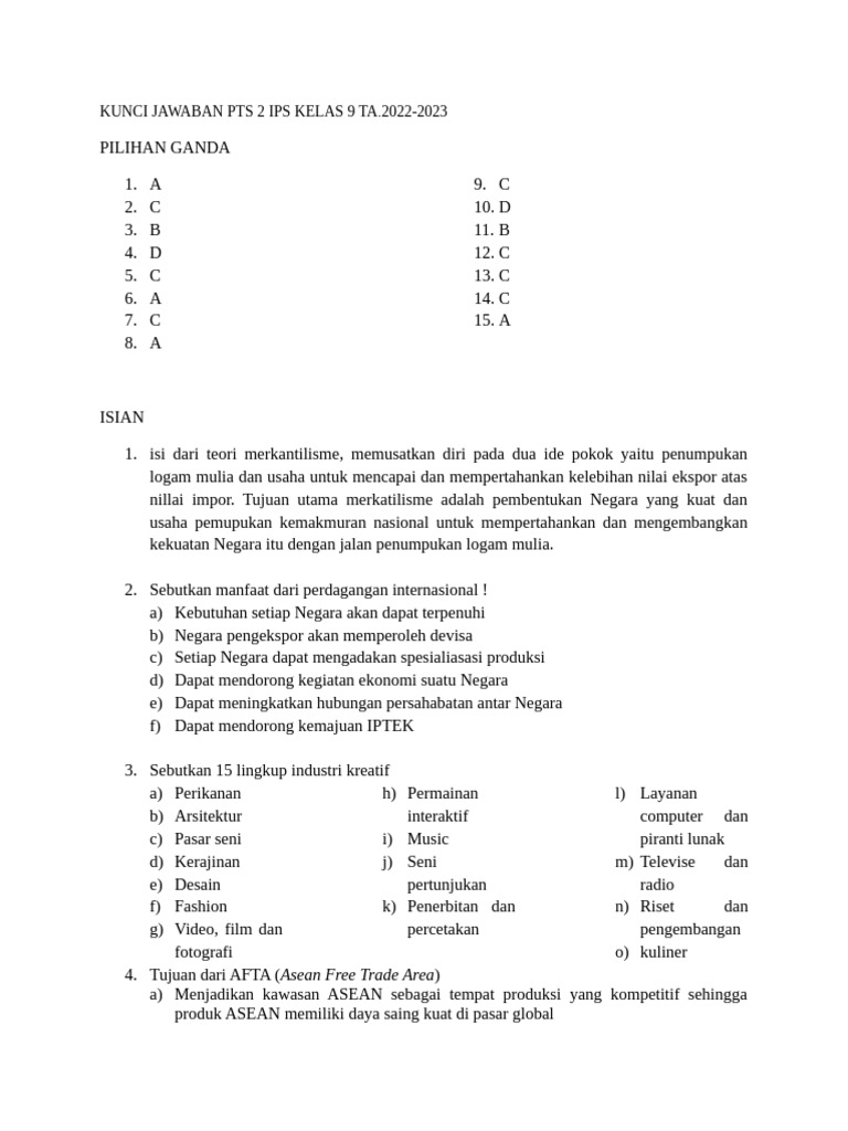 Kunci PTS 2 2022-2023 Kelas 9 | PDF