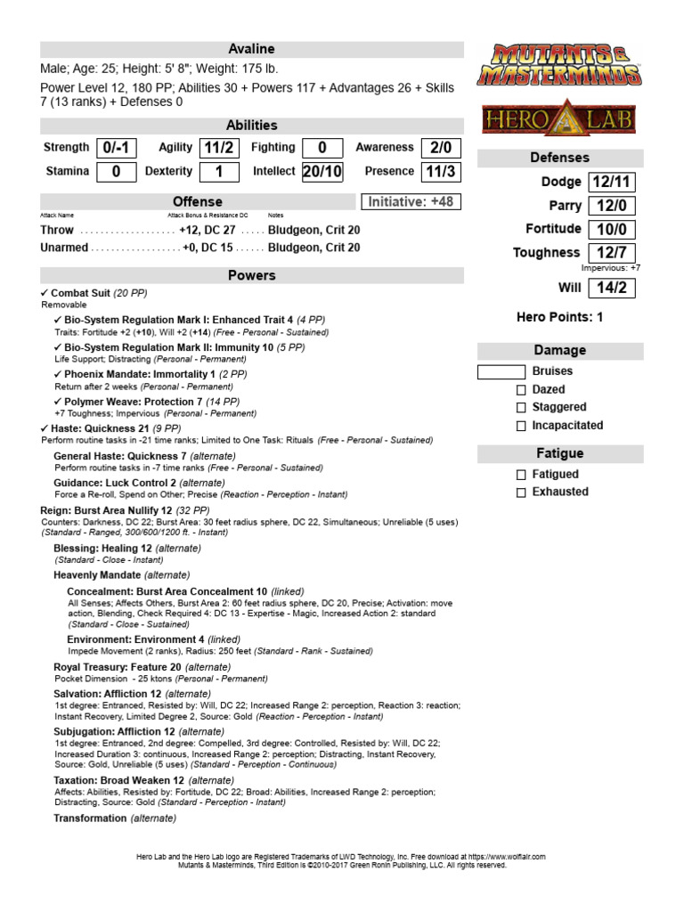 Mutants and Masterminds 2e Character Sheet | PDF