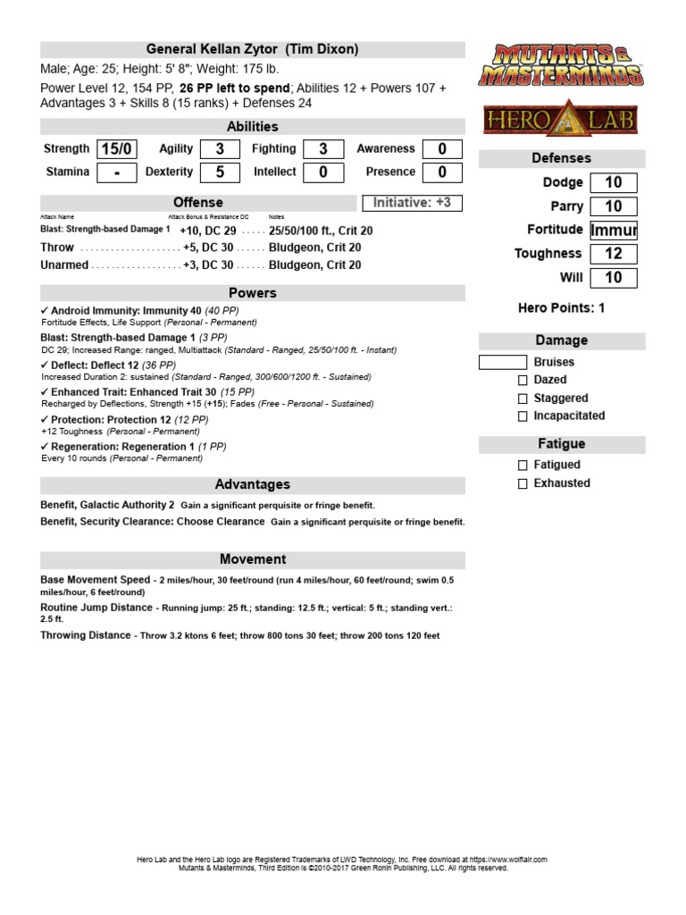 Mutants and Masterminds 3e Robot General Character Sheet | PDF