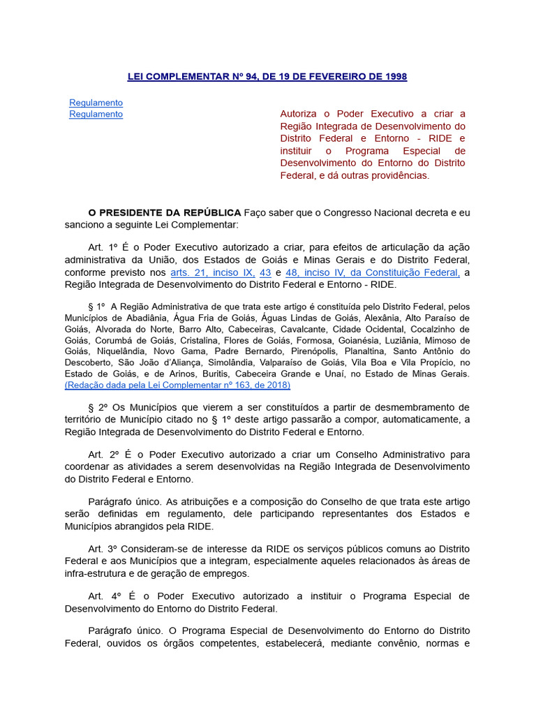 Lei Complementar #94 - Ride | PDF