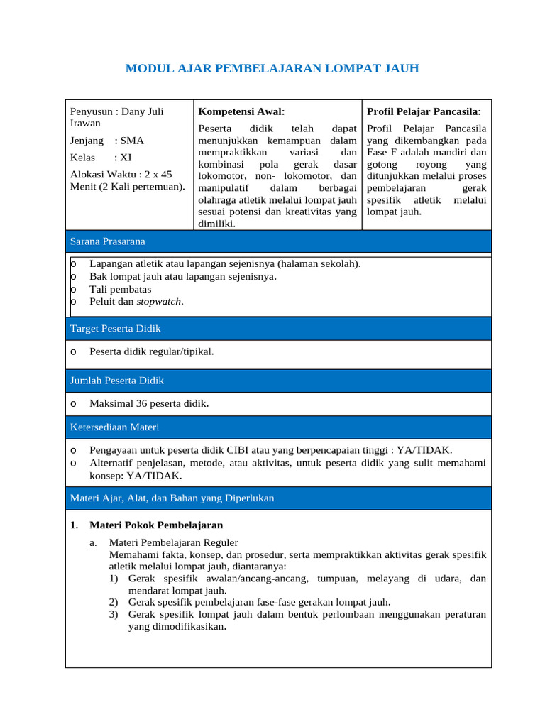 Modul Ajar Lompat Jauh | PDF