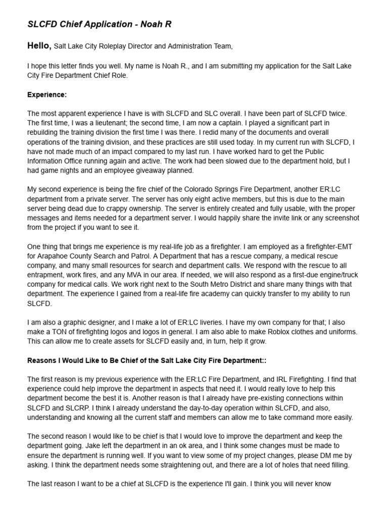 SLCFD Chief Application | PDF