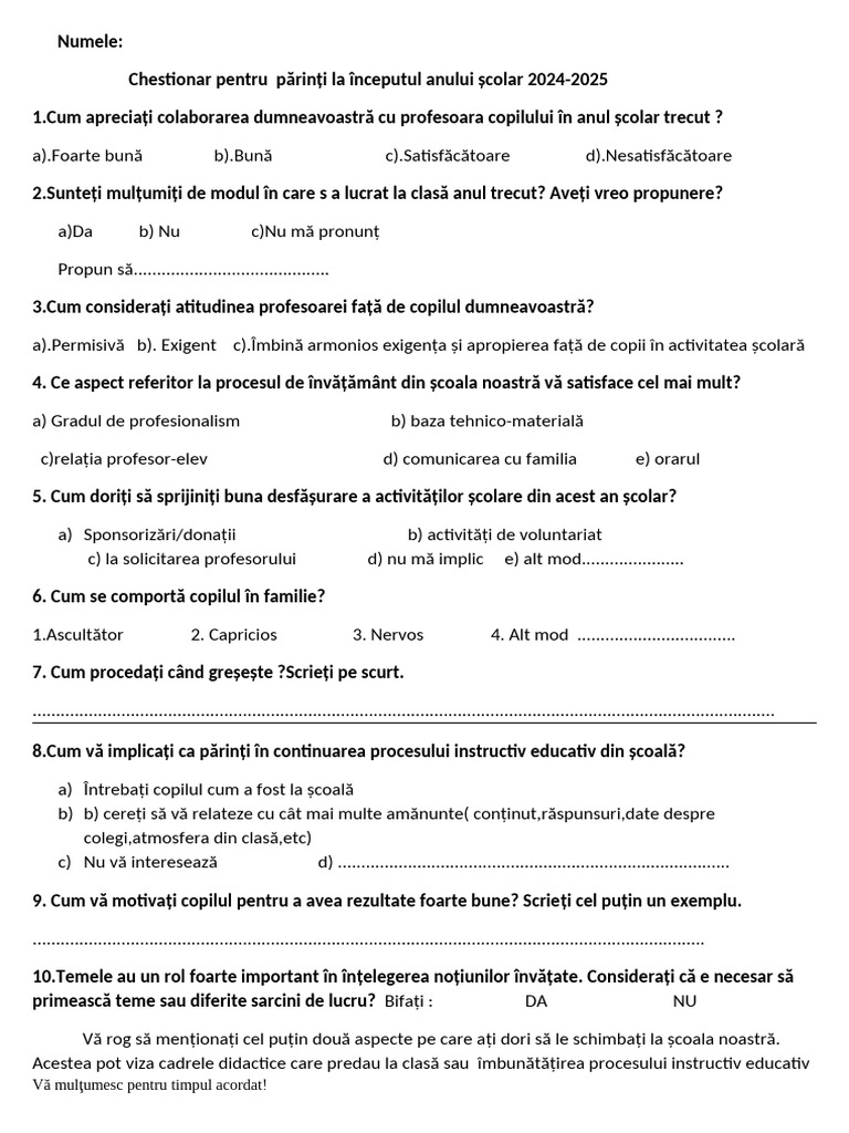 Chestionar Parinti | PDF | Self-Improvement | Wellness