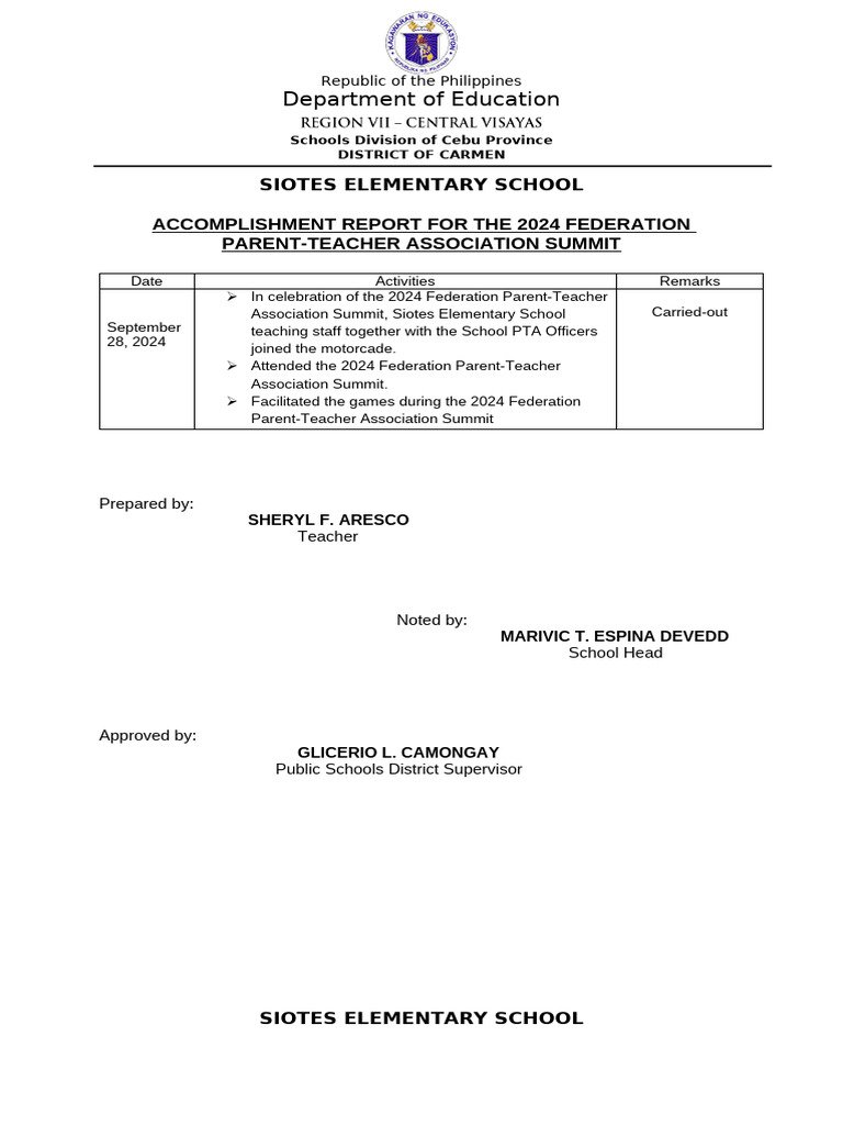 Accomplishment Pta Day 2024-2025 | PDF