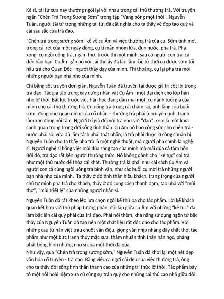 Phân Tích Chén Trà Trong Sương S M | PDF