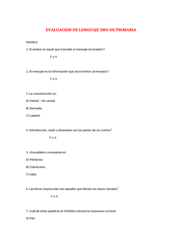 Lenguaje 3ro Primaria | PDF
