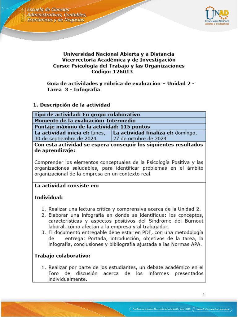 Guía de Actividades y Rúbrica de Evaluación - Unidad 2 - Tarea 3 - Infografía | PDF