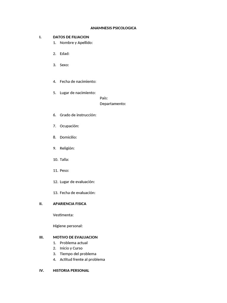Anamnesis Psicológica | PDF