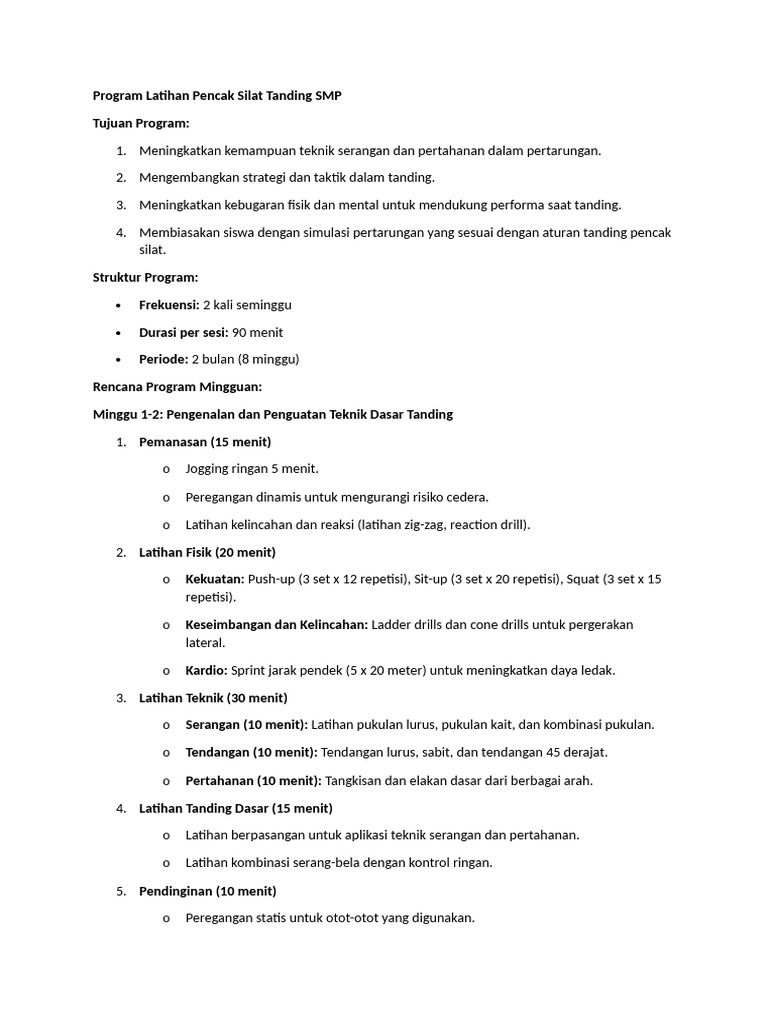 Program Latihan Pencak Silat Tanding SMP | PDF