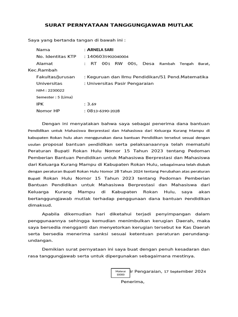 Surat Pernyataan Tanggungjawab Mutlak | PDF