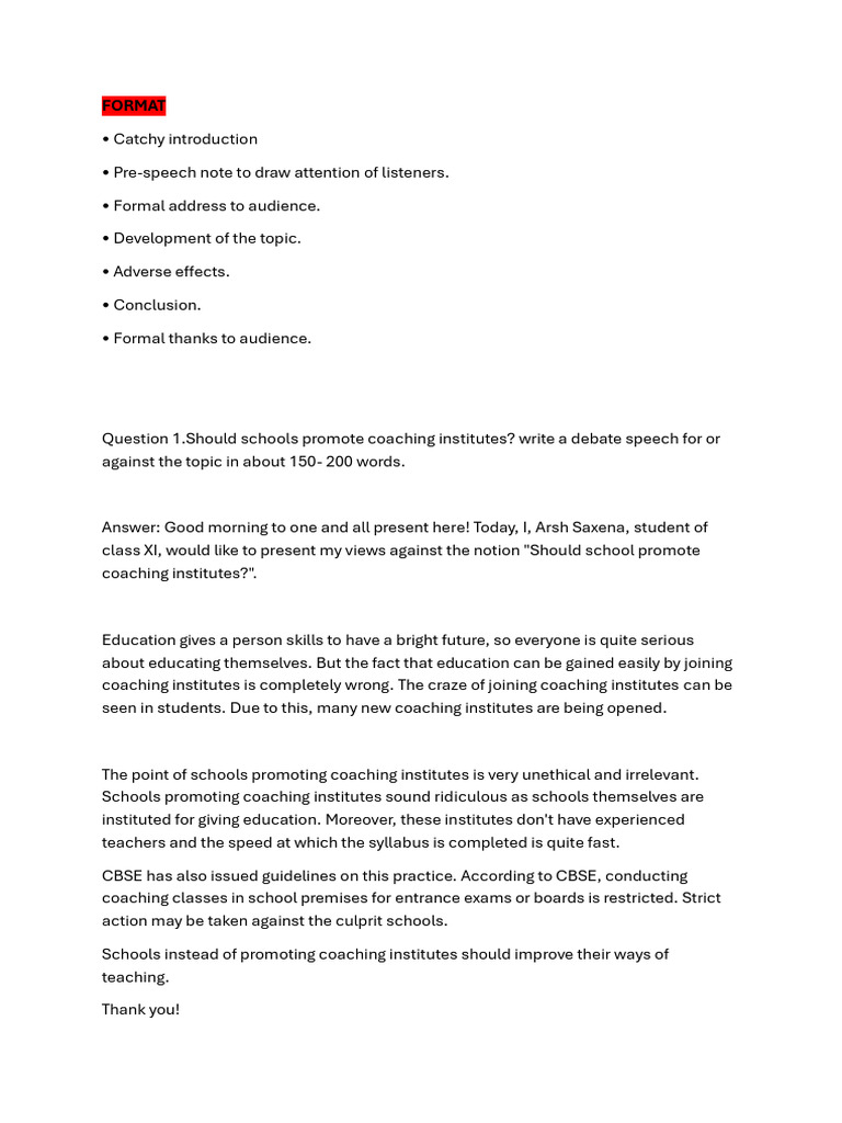 Debate Writing Class 12 | PDF