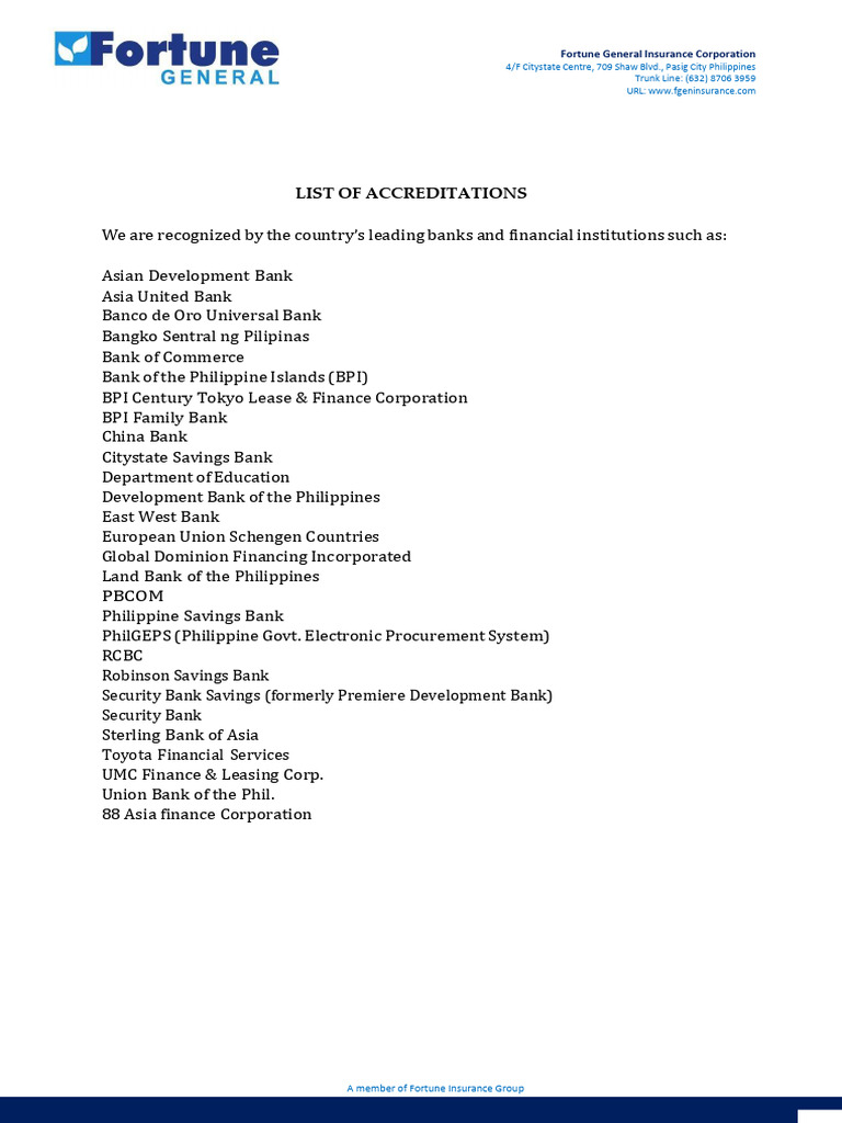 Fortune List of Bank Accreditations | PDF