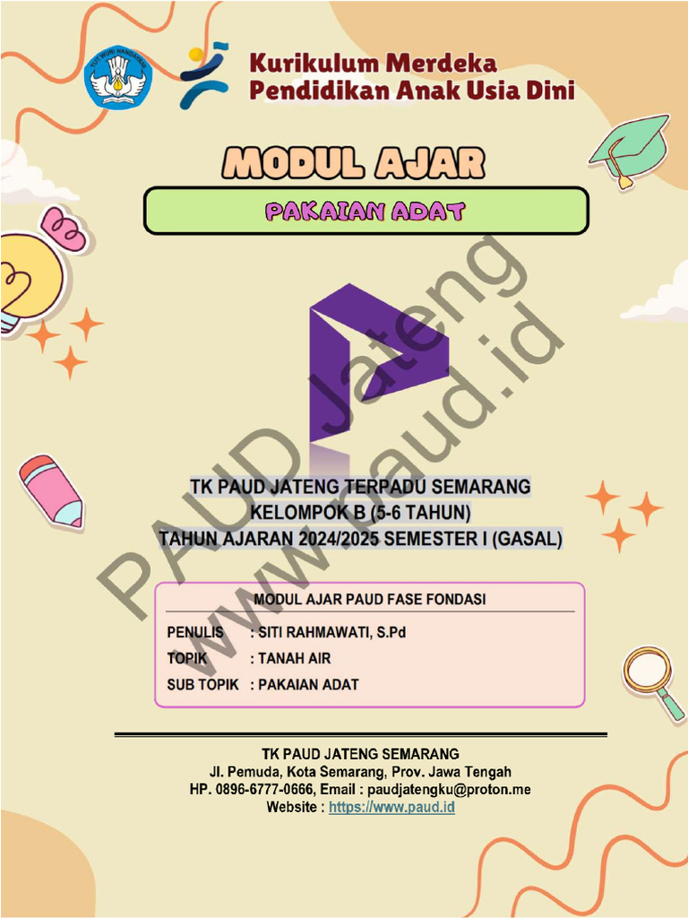 41 Modul Ajar TK B 2024 2025 Smt1 05 Pakaian Adat PDF | PDF