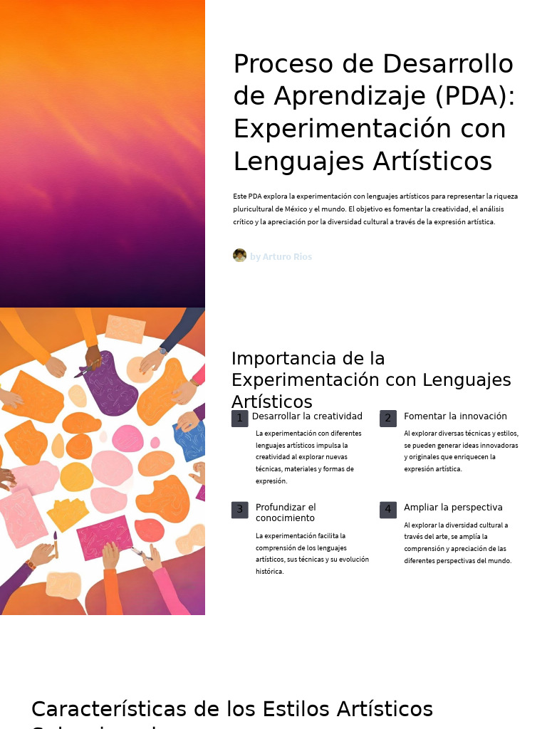 Proceso de Desarrollo de Aprendizaje PDA Experimentacion Con Lenguajes Artisticos | PDF