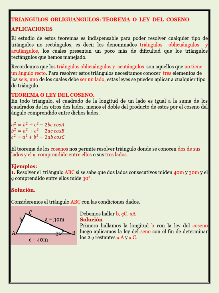 Ley o Teorema del Coseno | PDF
