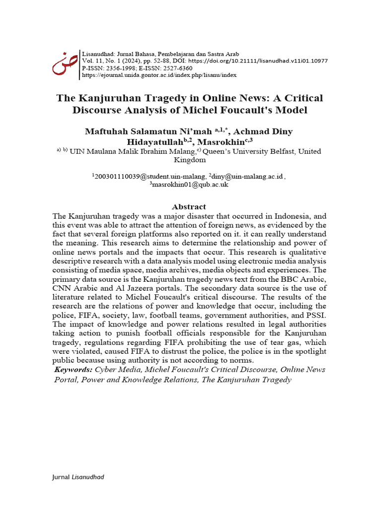 The Kanjuruhan Tragedy in Online News: A Critical Discourse Analysis of ...