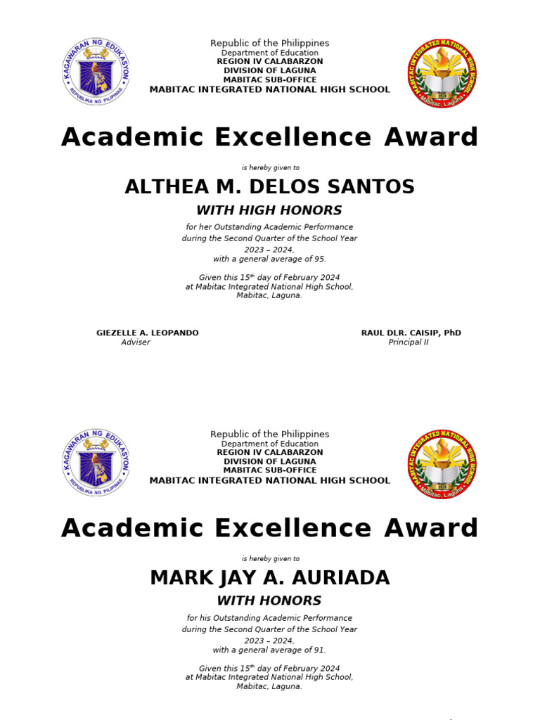 Academic Excellence Award | PDF