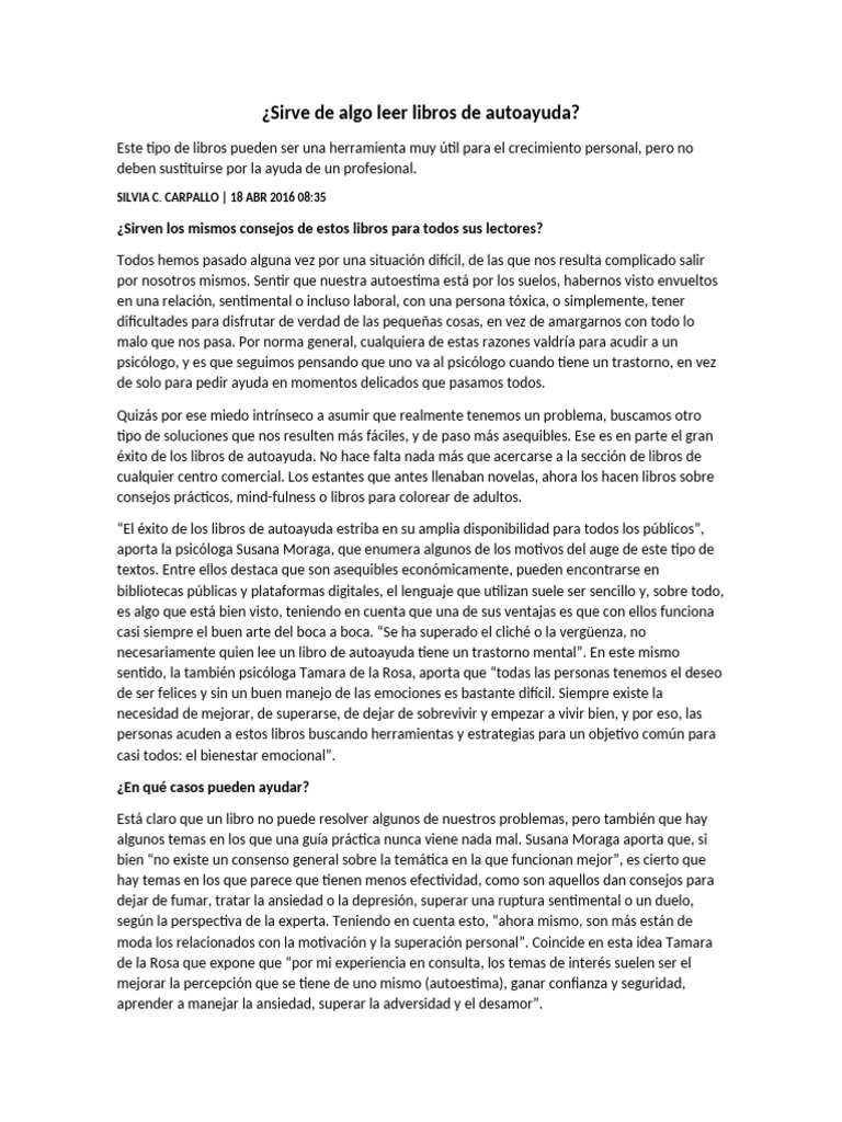 Sirve de Algo Leer Libros de Autoayuda | PDF