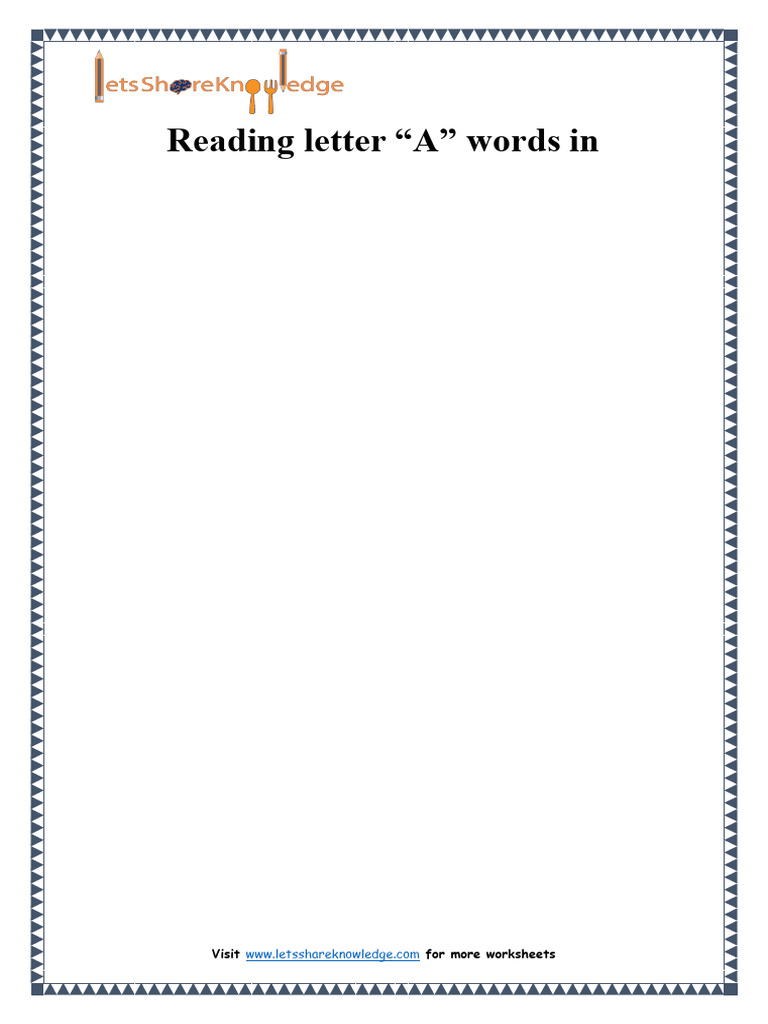 Kinderdarten Reading Practice Letter A Printable Worksheets Set1 | PDF