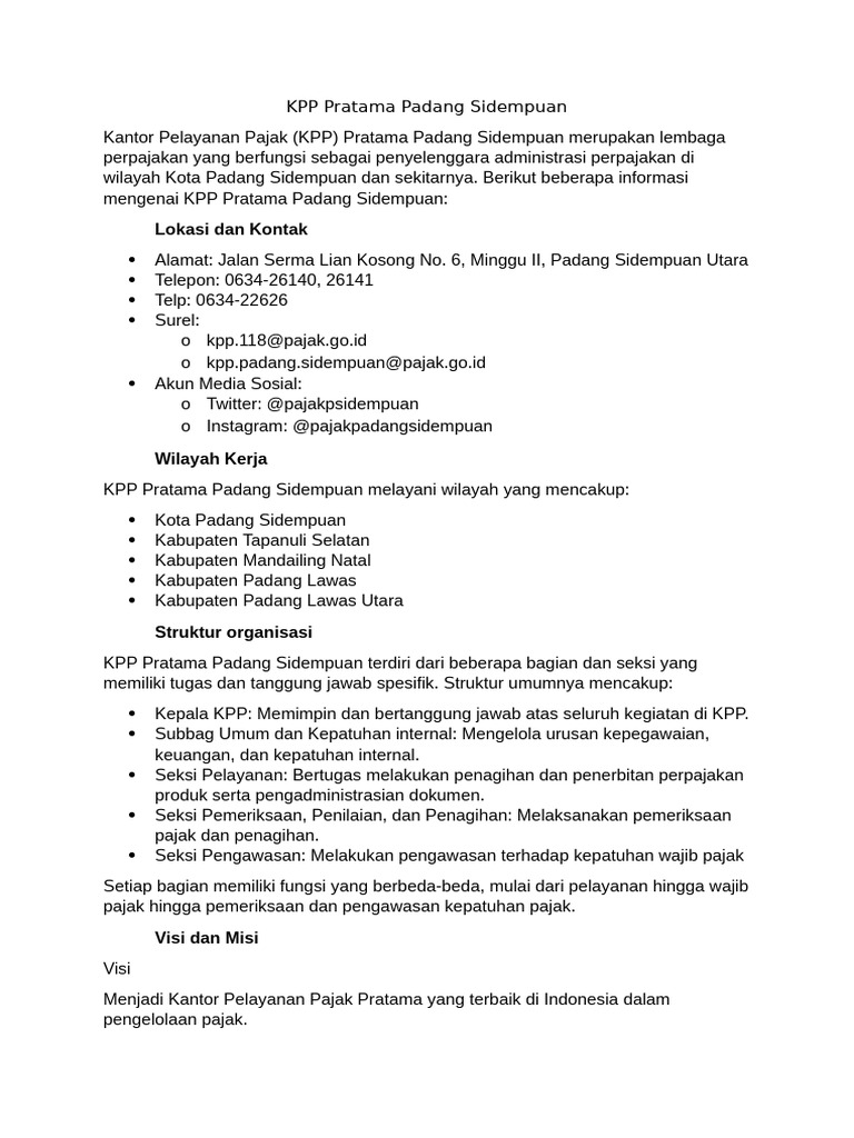 Struktur Organisasi KPP Pratama Padang Sidempuan | PDF