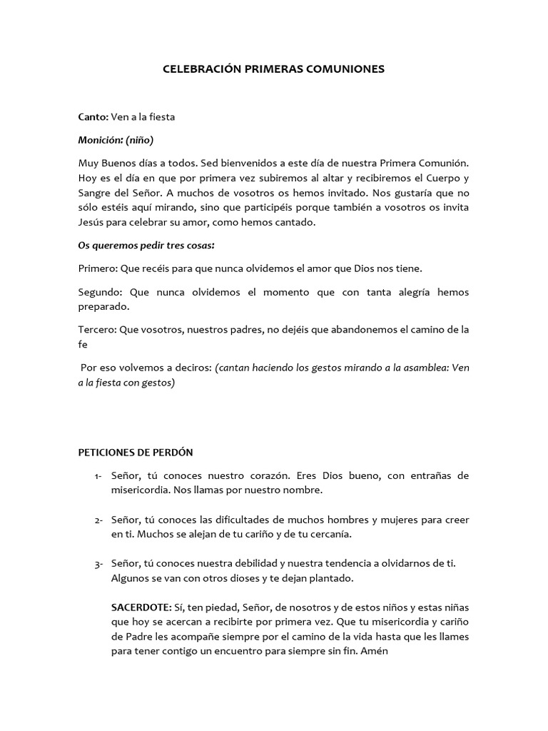 1 Esquema de Celebración Primeras Comuniones | PDF | eucaristía | Oración