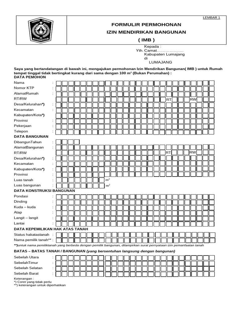 4 - Formulir Permohonan Imb | PDF
