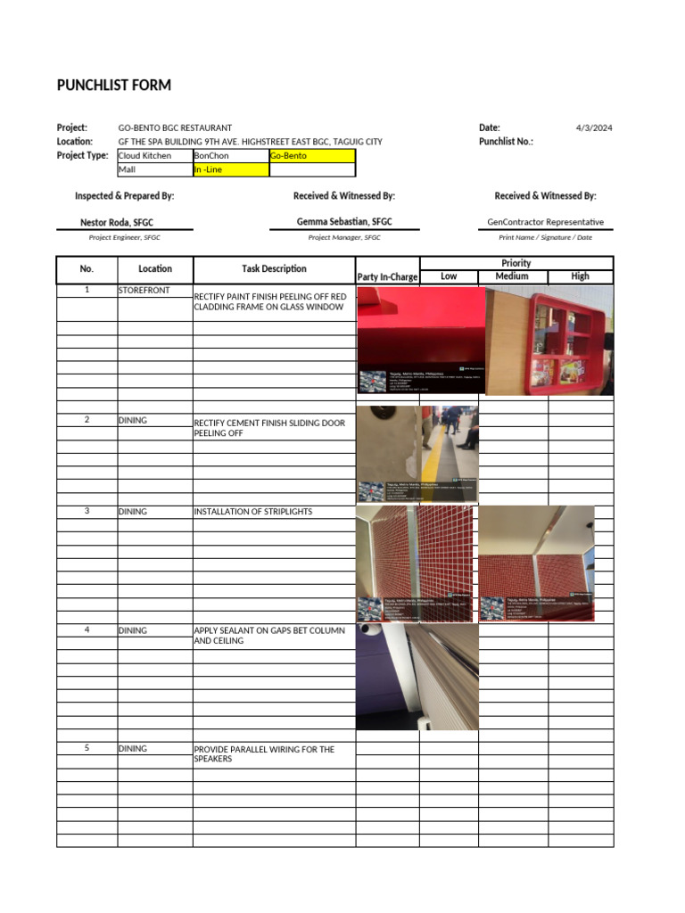 Punchlist Form | PDF