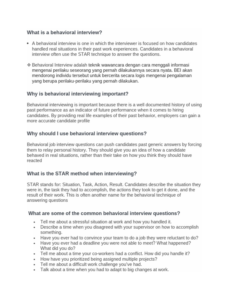 STAR Behavioral Interview | PDF