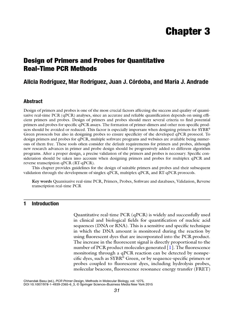 Design of primers and probes for quantitative real-time PCR methods | PDF