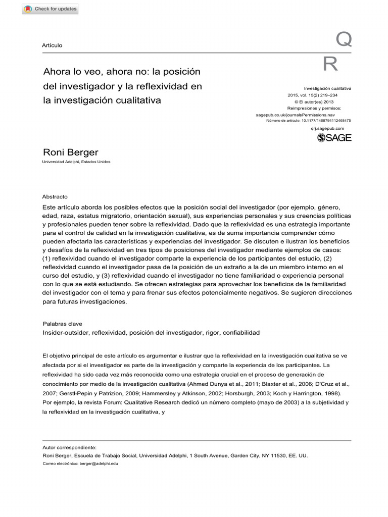 3 - 5 (Berger, 2015) Now I See It, Now I Don't Researchers Position and ...