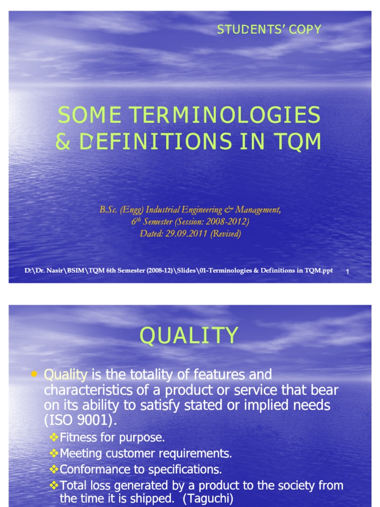 01-Terminologies & Definitions in TQM | PDF | Quality (Business ...