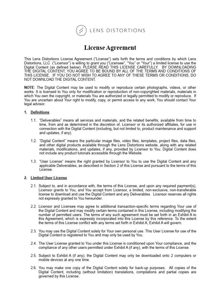Lens Distortions License Agreement | PDF