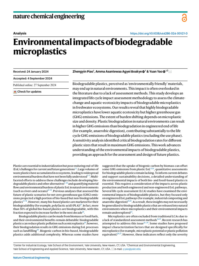 Environmental Impacts of Biodegradable Microplastics | PDF