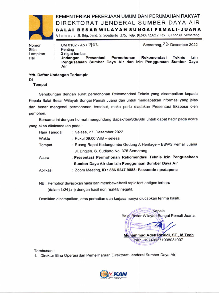 Undangan Presentasi Permohonan Rekomendasi Teknis - 27 Desember 2022 ...
