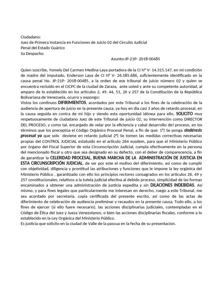 escrito solicitando celeridad procesal | PDF