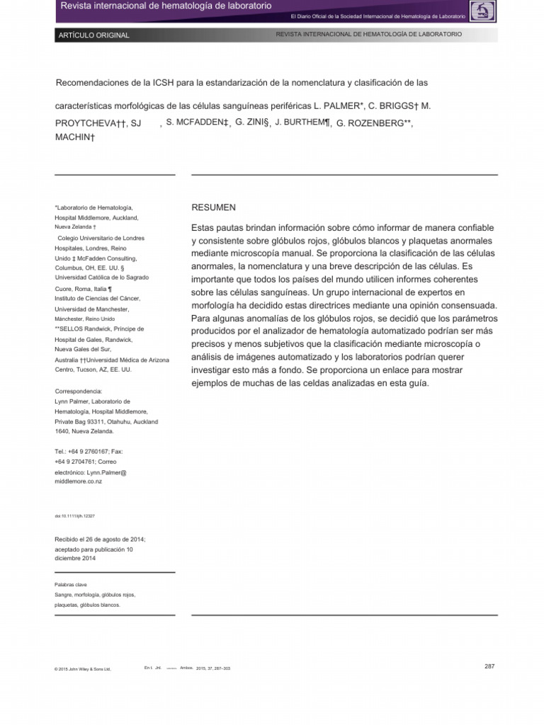 ICSH Standardization in Blood Cell Reporting (1) ESPAÑOL | PDF