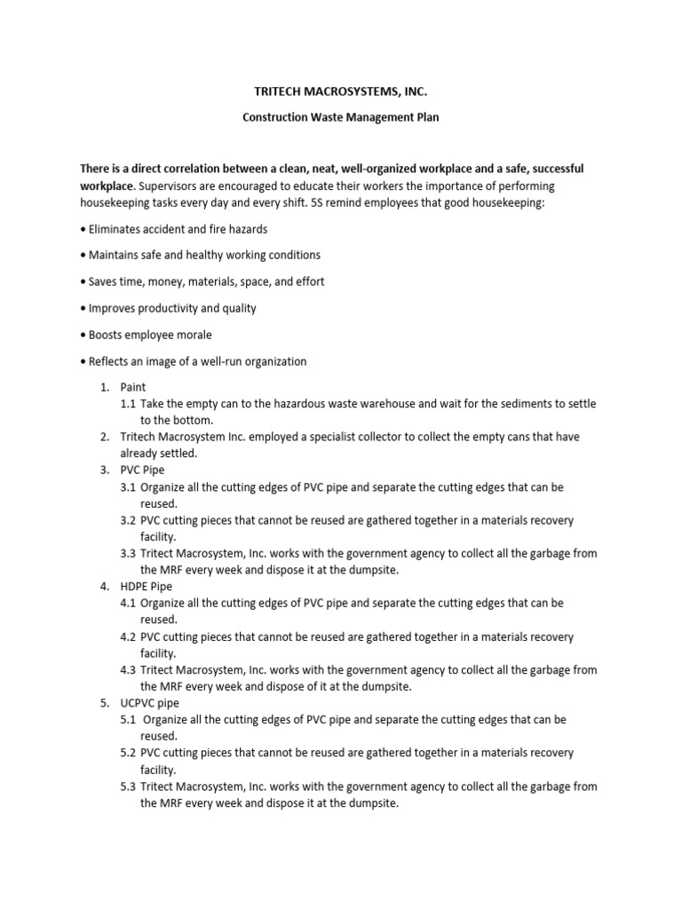 Waste Management Plan | PDF