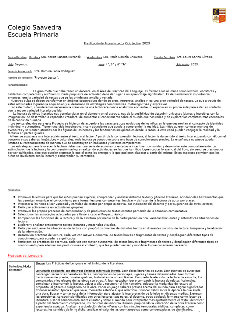 SEGUNDO CICLO TM PDL PROYECTO LECTOR | PDF