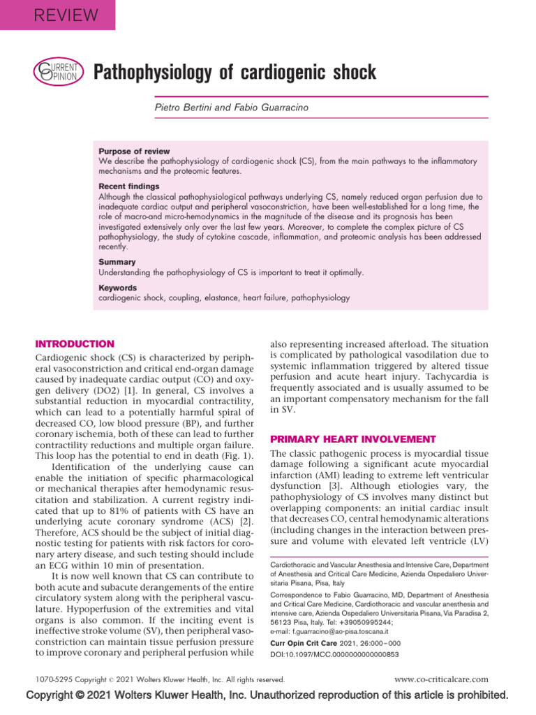 Pathophysiology of Cardiogenic Shock | PDF