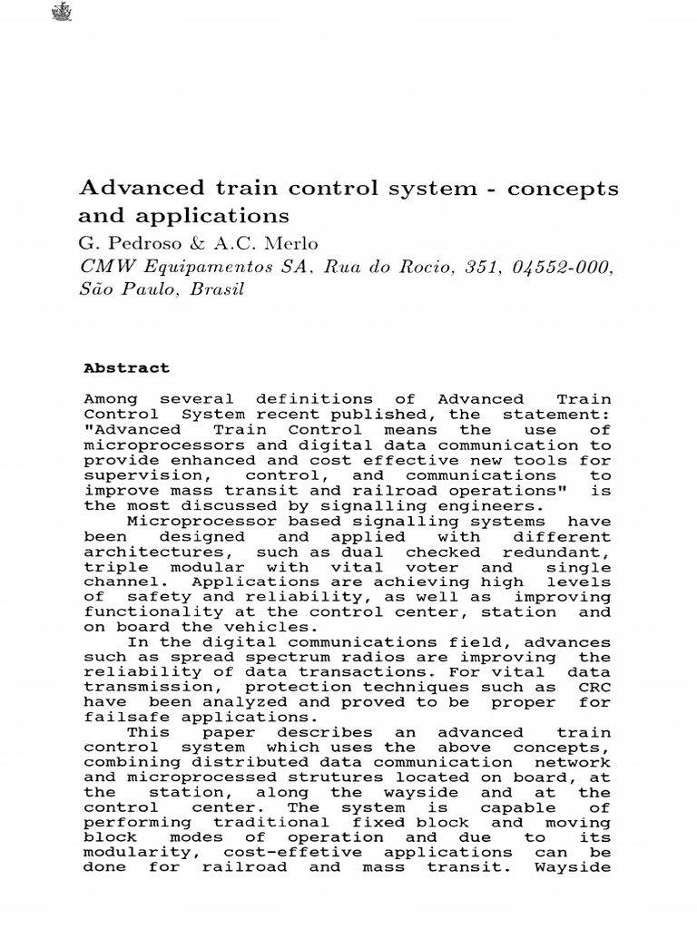 Advanced Train Control CR94033FU2 | PDF
