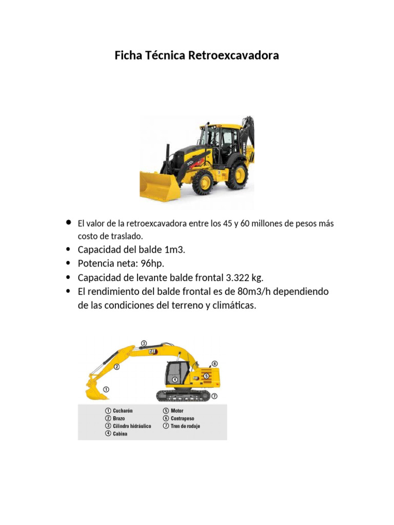 Ficha Técnica Retroexcavadora | PDF