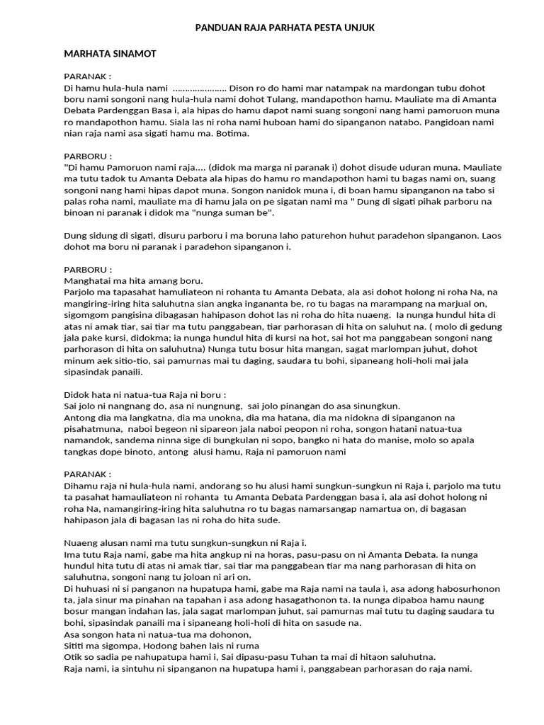 Simulasi Raja Parhata Di Pesta Unjuk | PDF