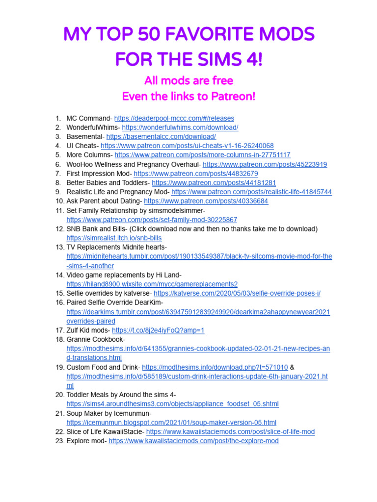 MY TOP 50 FAVORITE MODS FOR THE SIMS 4! | PDF