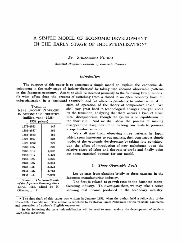 A Simple Model of Economic Development Fujino | PDF
