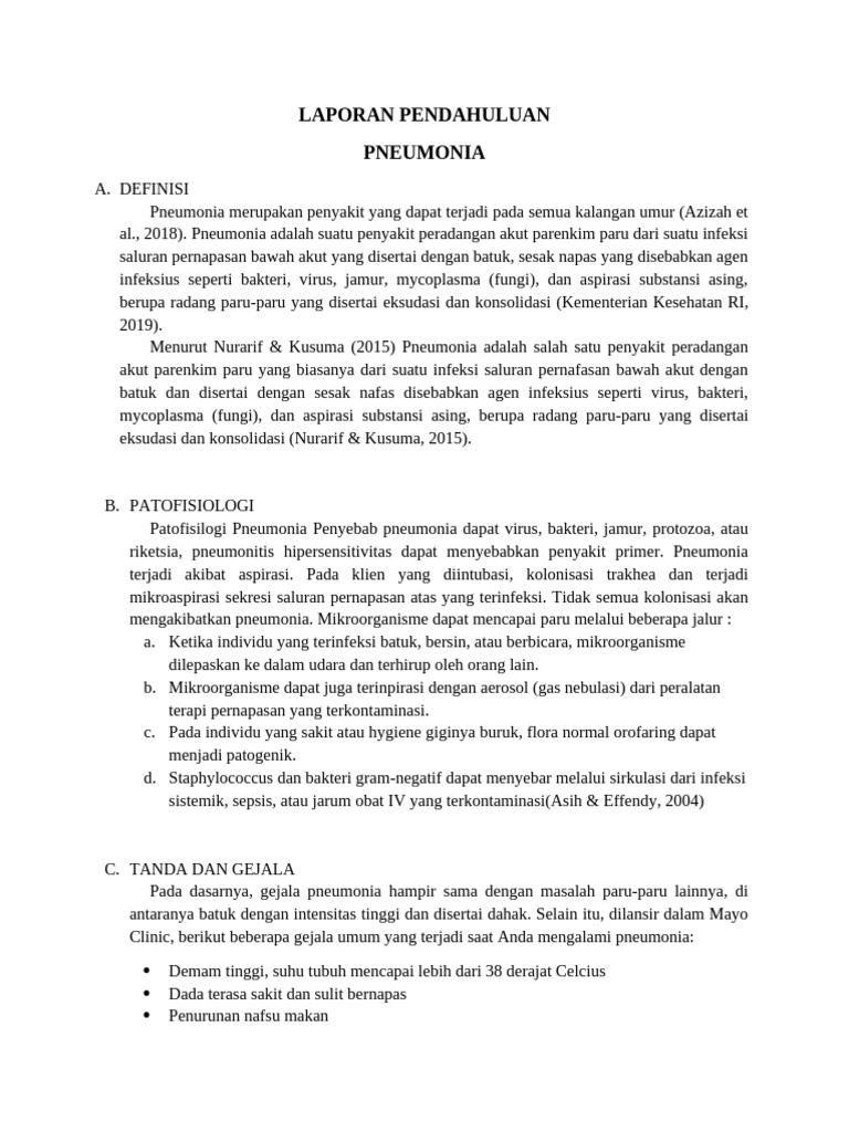 Laporan Pendahuluan Pneumonia | PDF