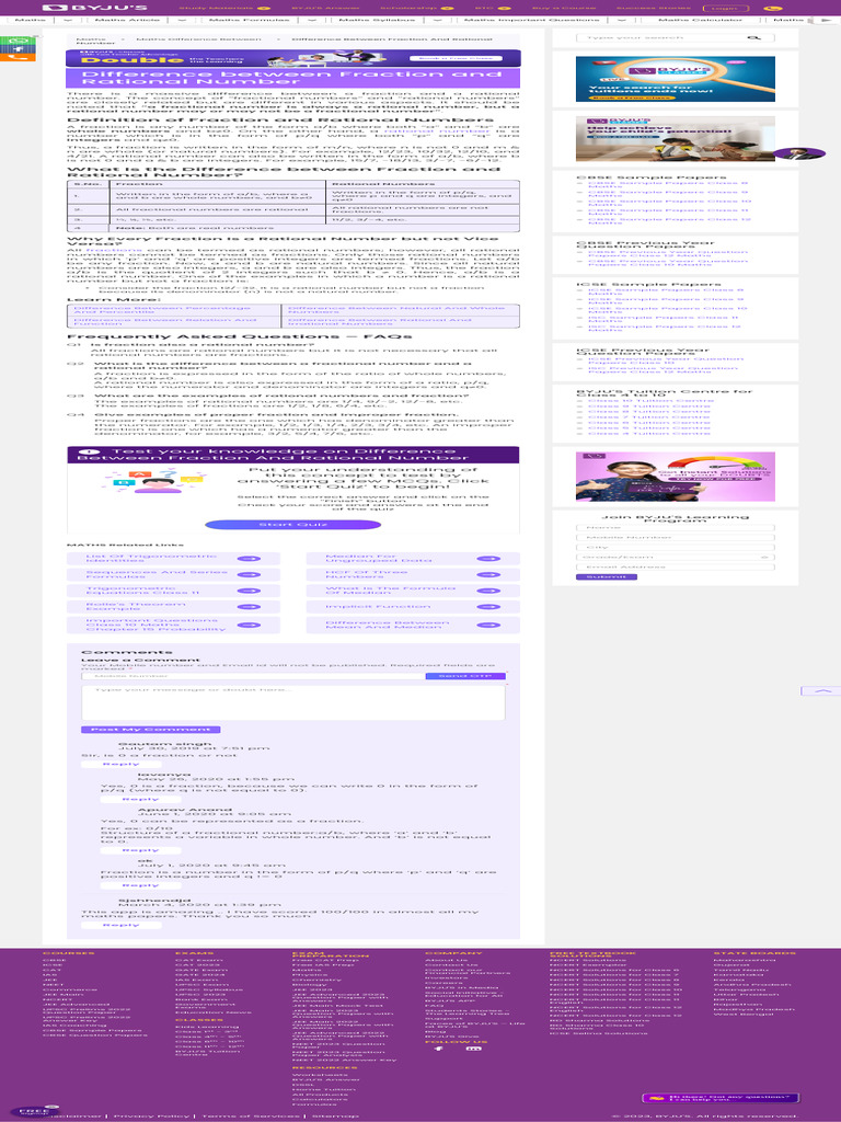 Difference Between Fraction and Rational Number Fraction Vs Rational | PDF