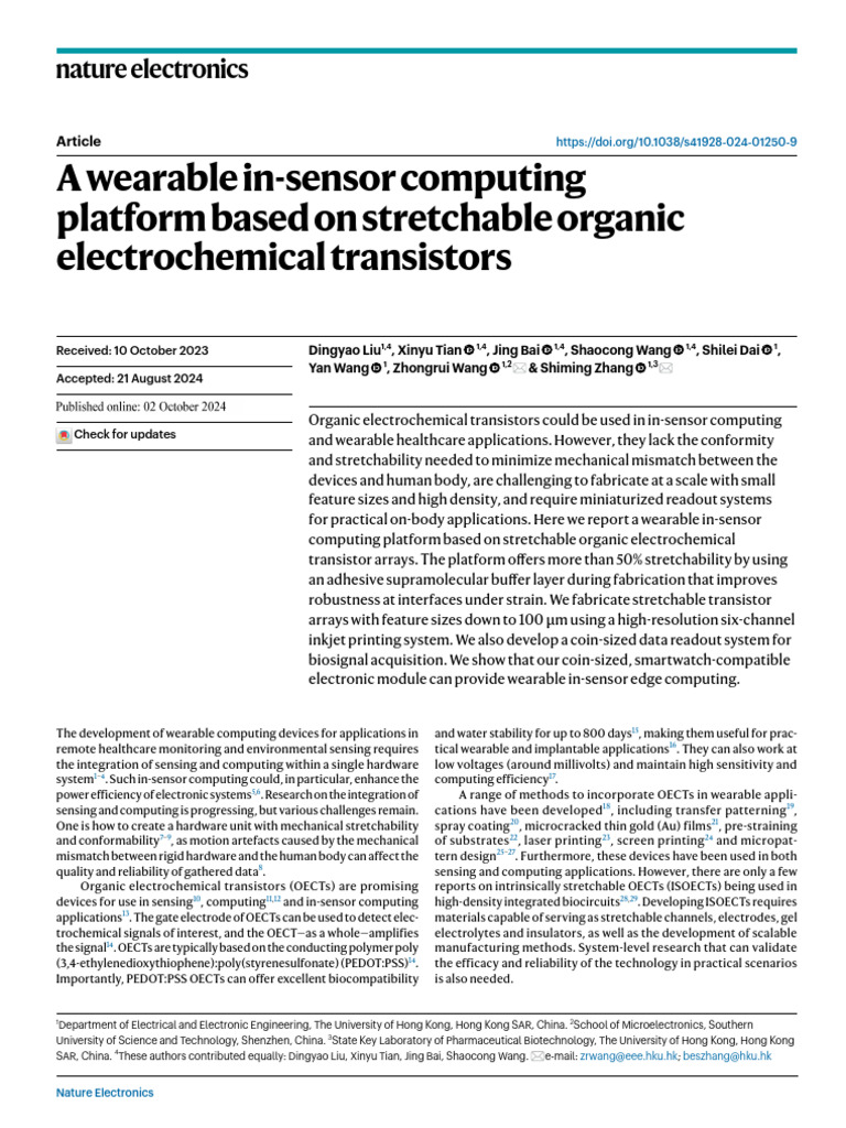 A Wearable In-Sensor Computing Platform Based On Stretchable Organic ...