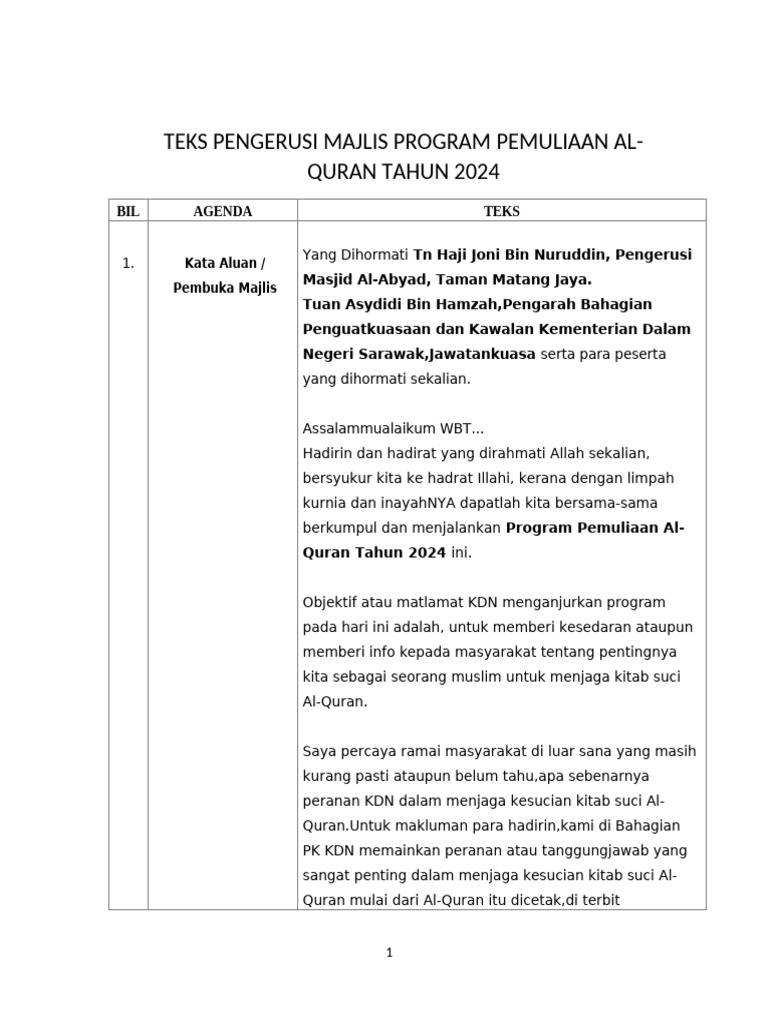 Teks Pengerusi Majlis | PDF