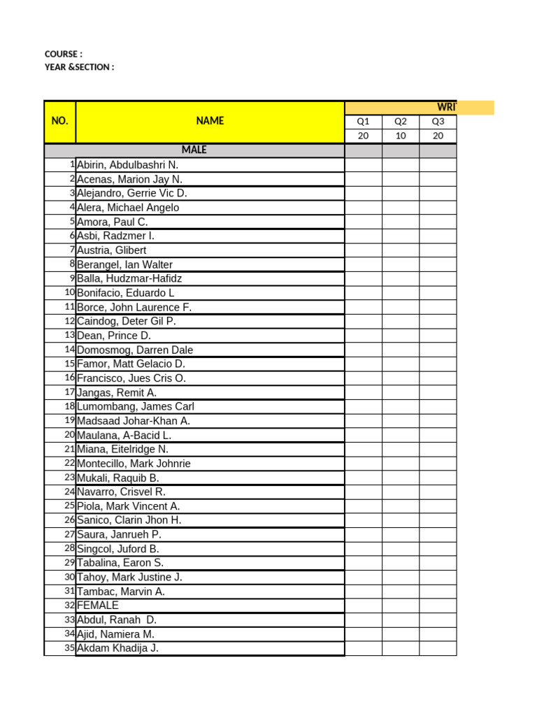 Grading Sheet Excel Format 1 | PDF